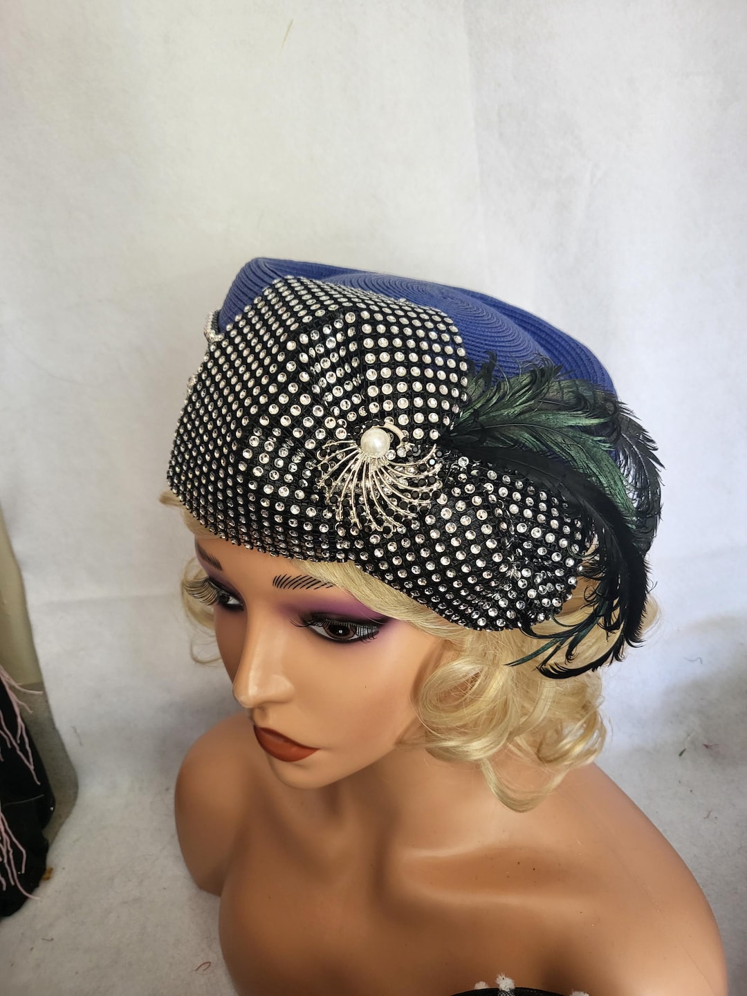 Royal Blue Pillbox Hat With Black Trim - Etsy