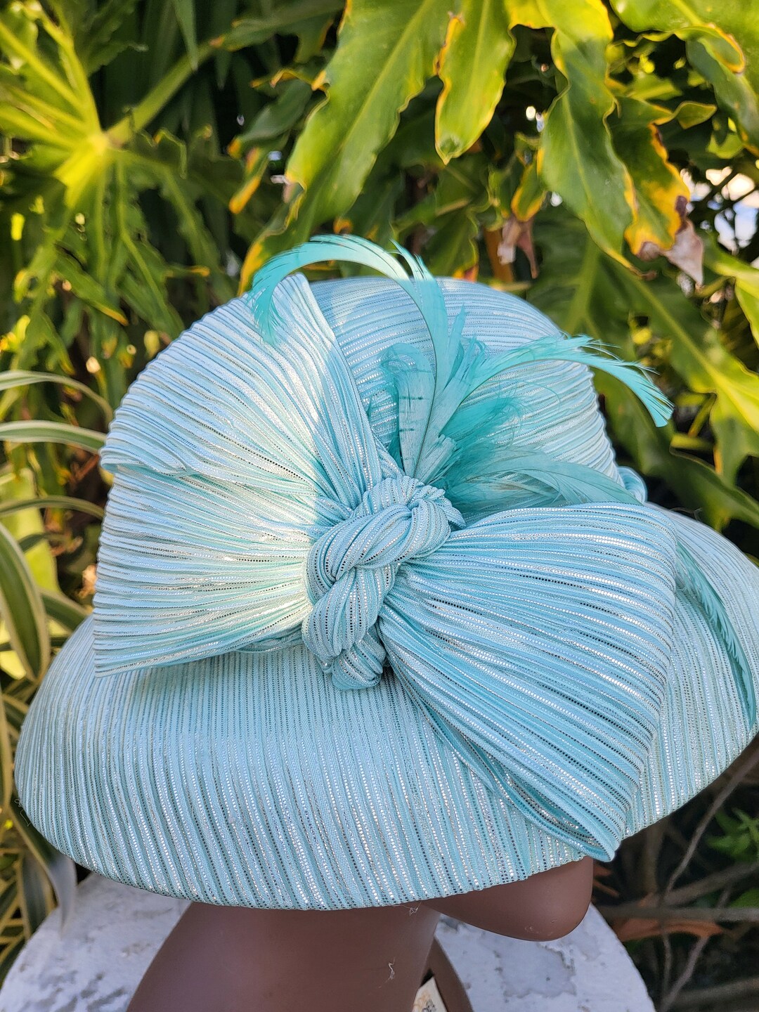 Covered in a Luxurious Aqua Material, This Lampshade-style Hat Exudes ...