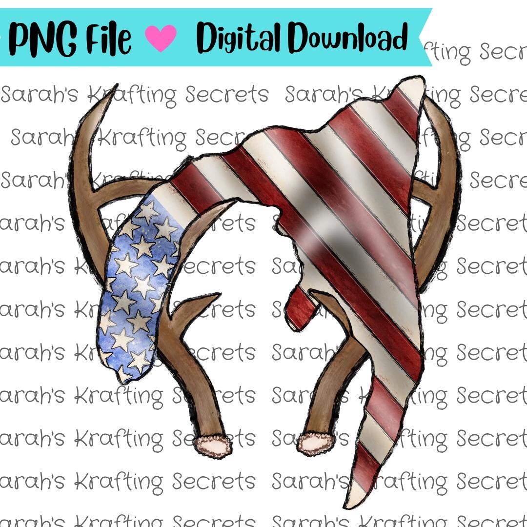 USA Flag on Deer Antlers PNG - Boy Fourth of July Sublimation Design ...