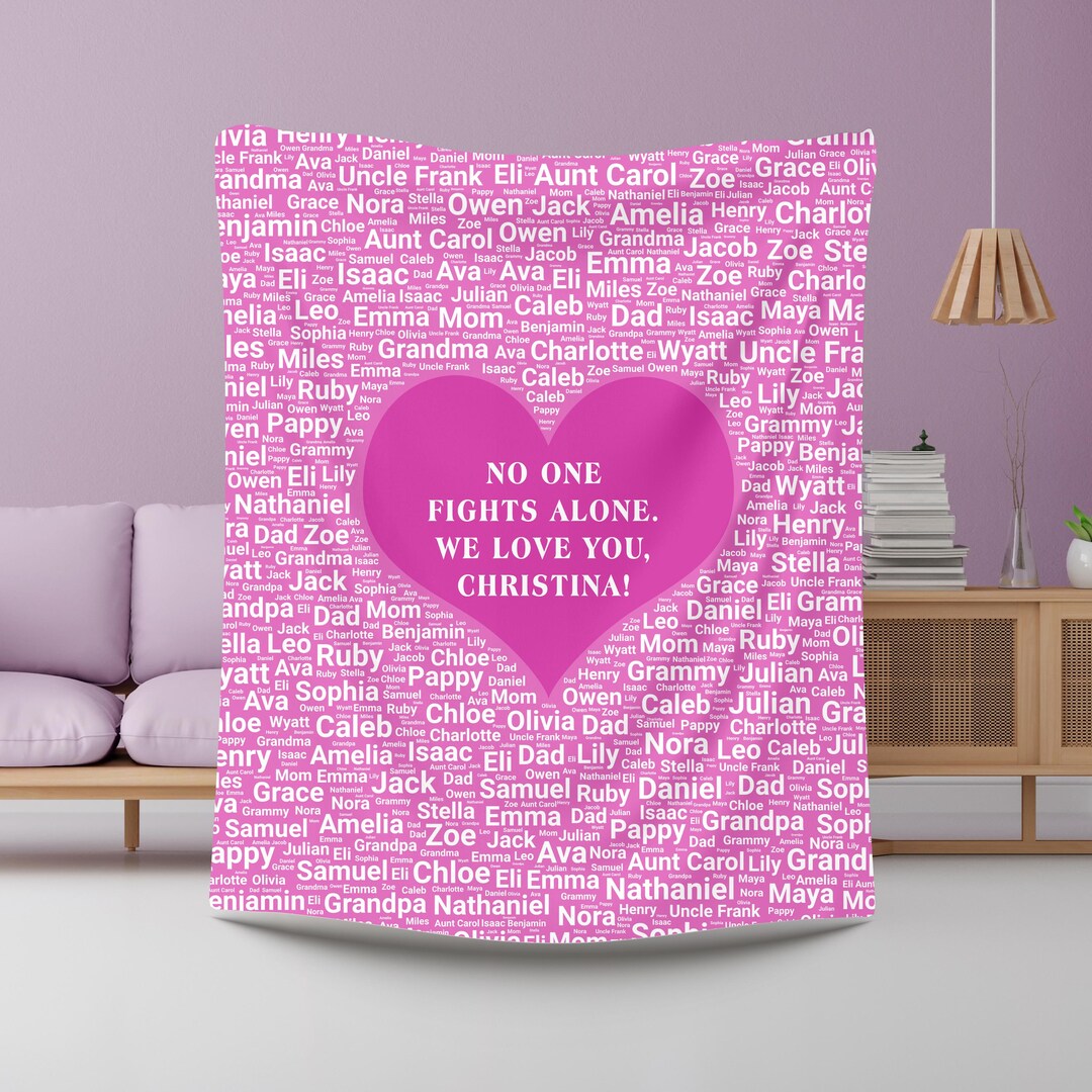 Personalized Breast Cancer Support Blanket: Pink Heart Family Gift - Etsy