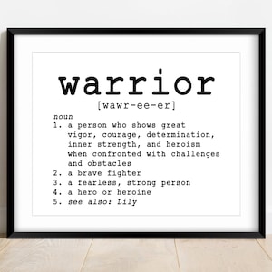 Warrior Definition, Personalized Warrior Print, Inspirational Sayings ...