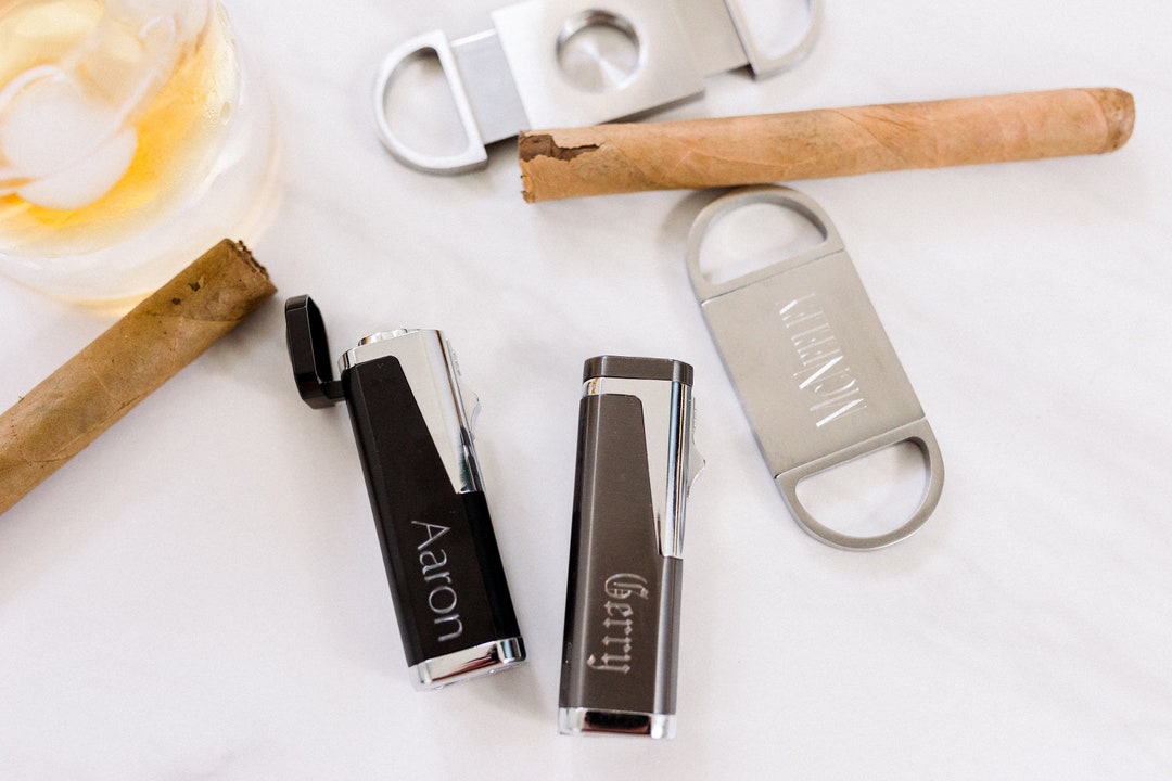 Cigar Cutter and Lighter Set, Cigar Cutter Personalized, Silver Cigar ...