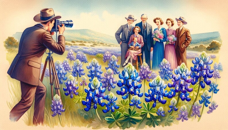 Retro Cowboy Bluebonnets Family Photo Digital Print Download - Etsy