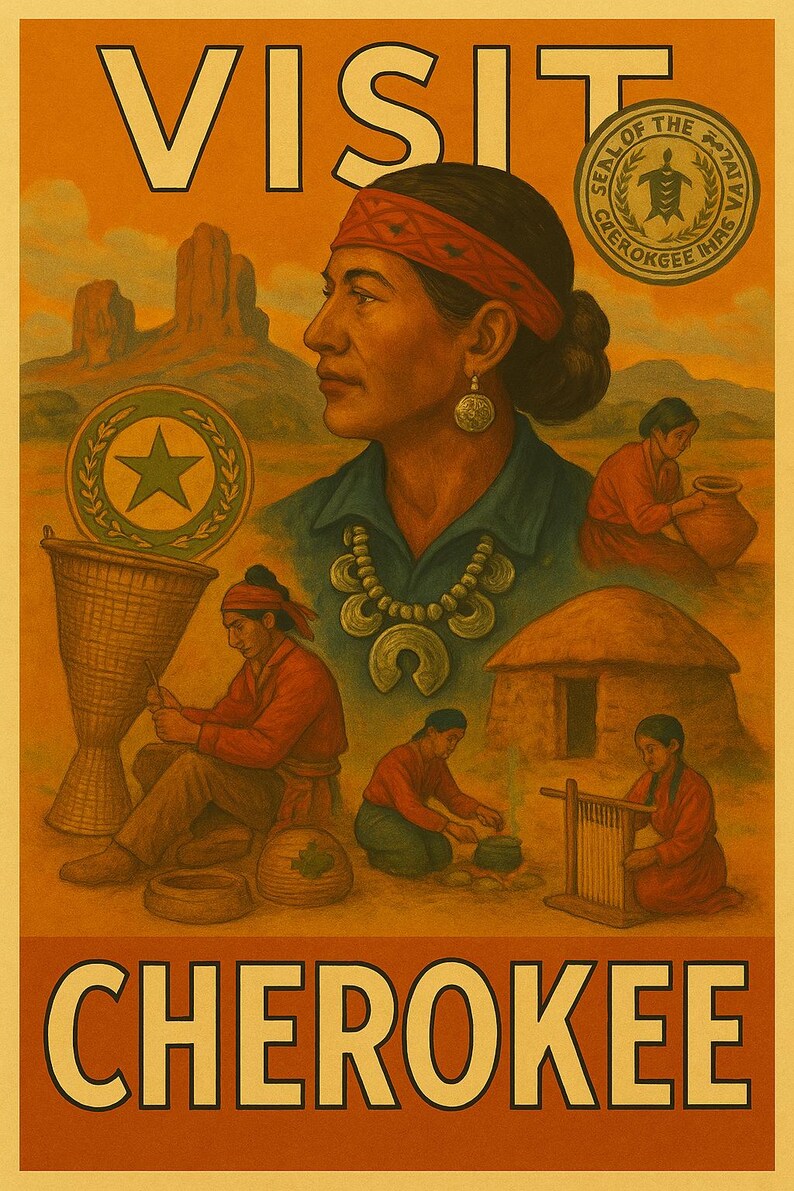 Visit Cherokee Native American Vintage Poster Digital Download 300DPI ...
