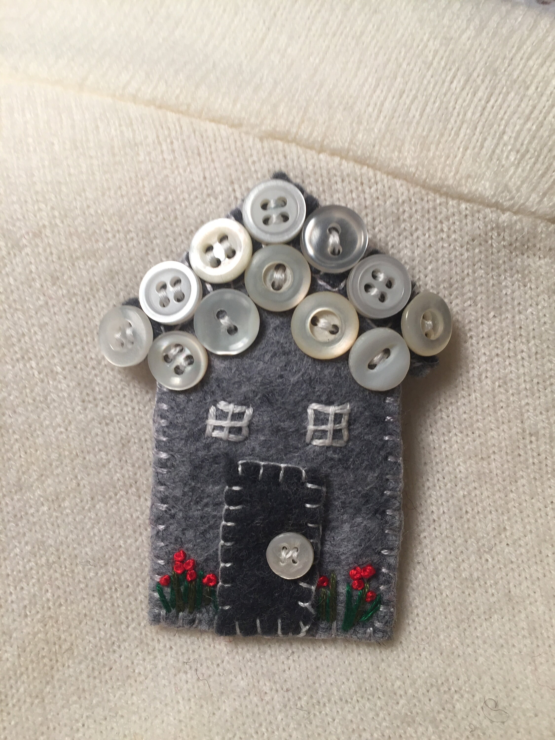 Grey House Pin With Vintage Buttons Whimsical Jewelry 34 - Etsy
