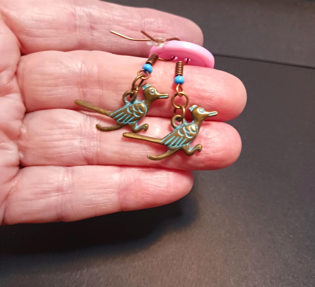 Bronze Roadrunner Charm Earrings, Southwest Earrings, # 422 - Etsy