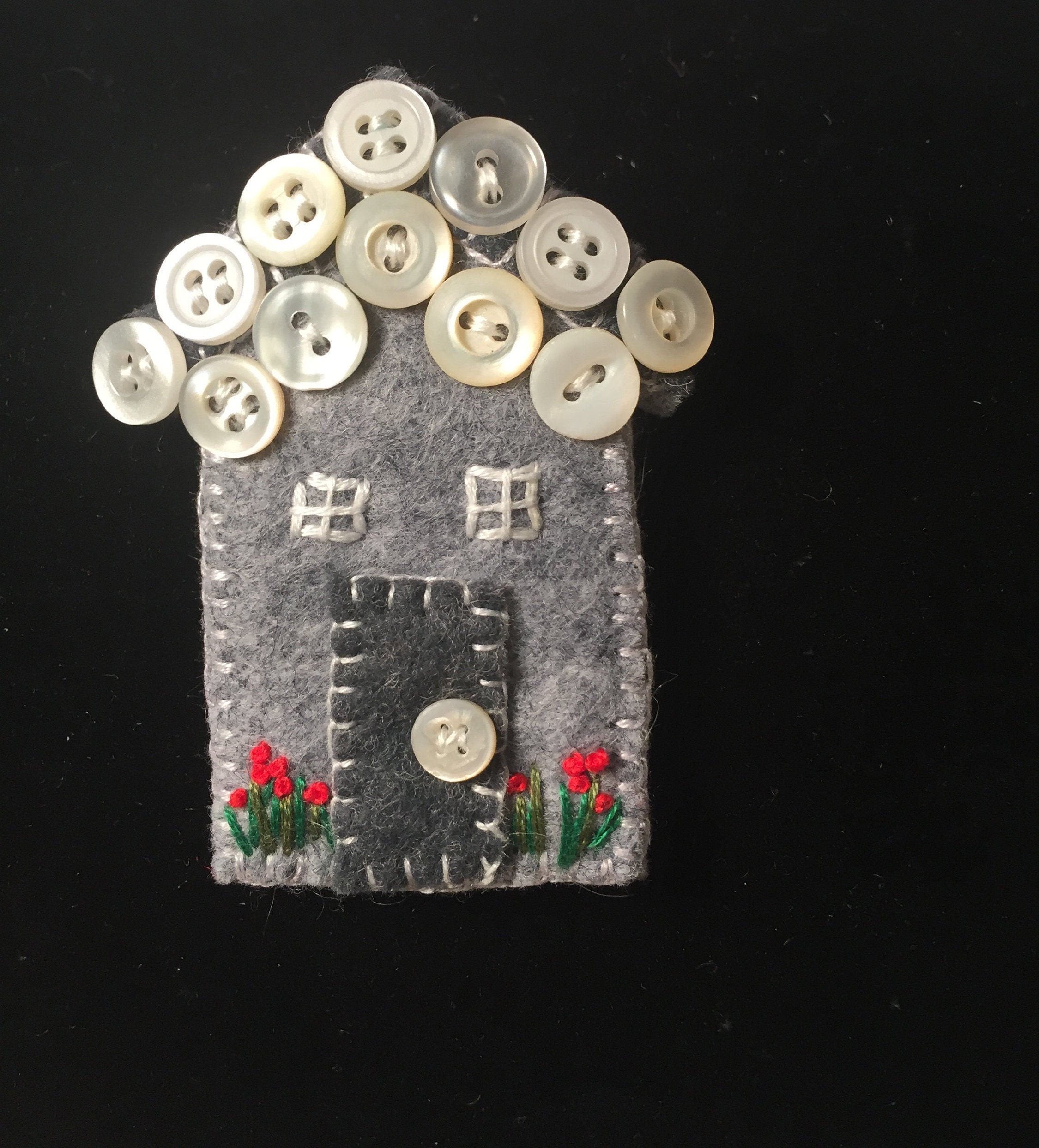 Grey House Pin With Vintage Buttons Whimsical Jewelry 34 - Etsy