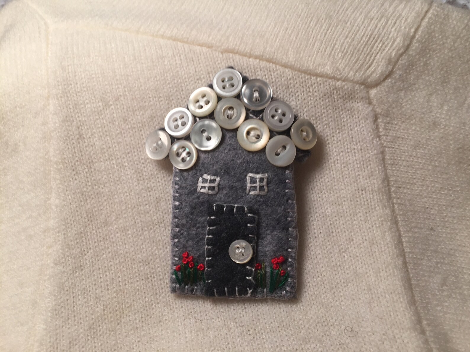 Grey House Pin With Vintage Buttons - Etsy