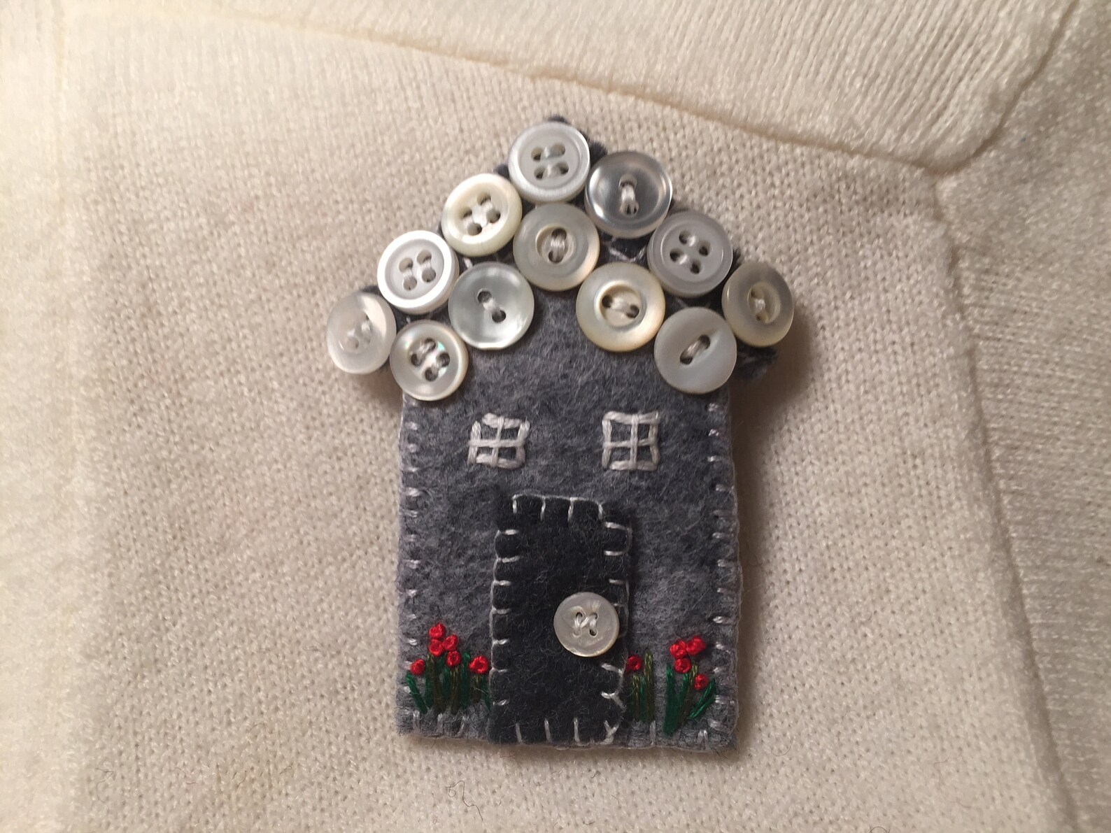 Grey House Pin With Vintage Buttons - Etsy