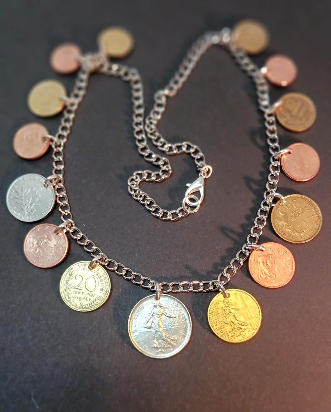 France Multi Coin Necklace, Charm Necklace, # 2-23 - Etsy