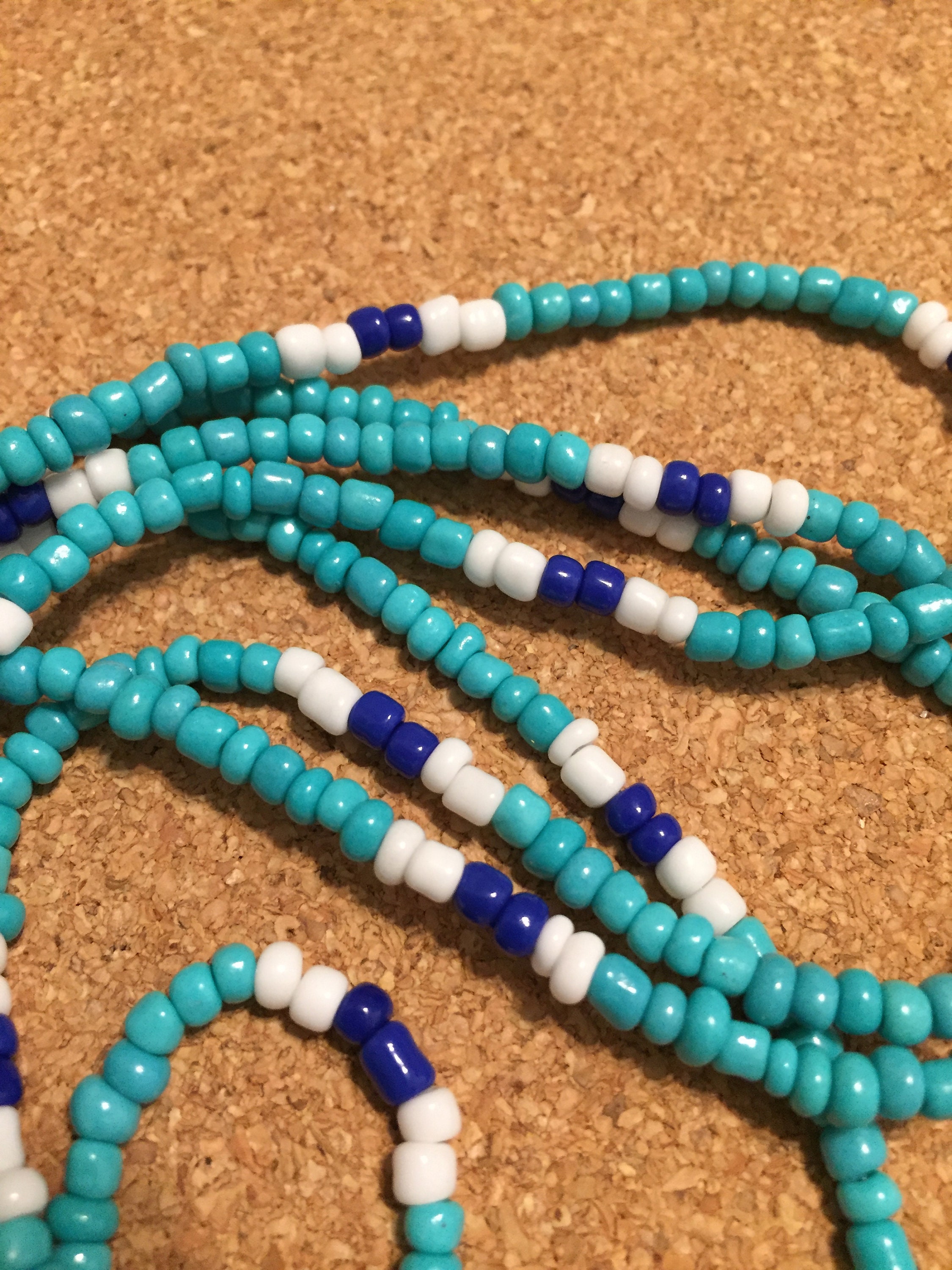 Turquoise Navy and White Seed Bead Stretch Necklace Wrap - Etsy UK