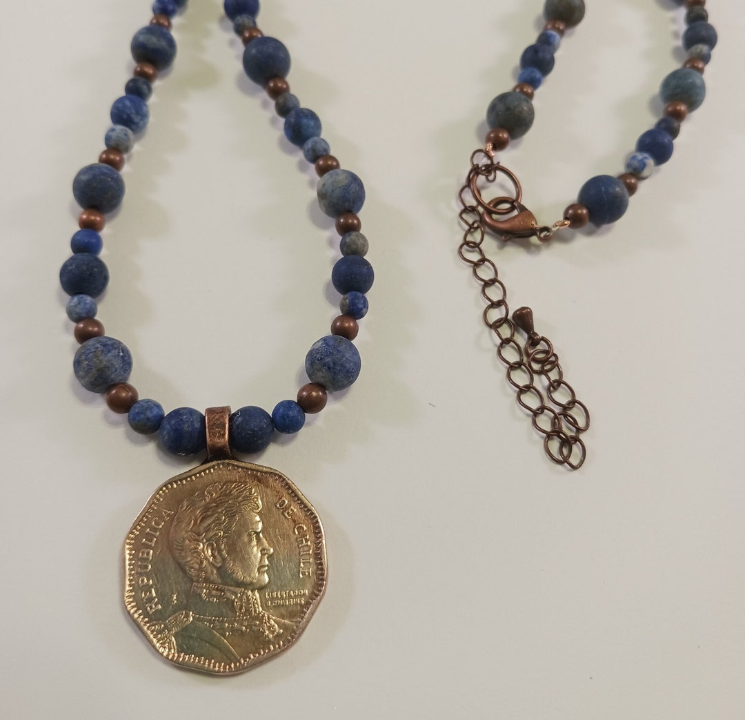 Chile Coin With Semi-precious Lapis Lazuli Beaded Necklace, Stones ...