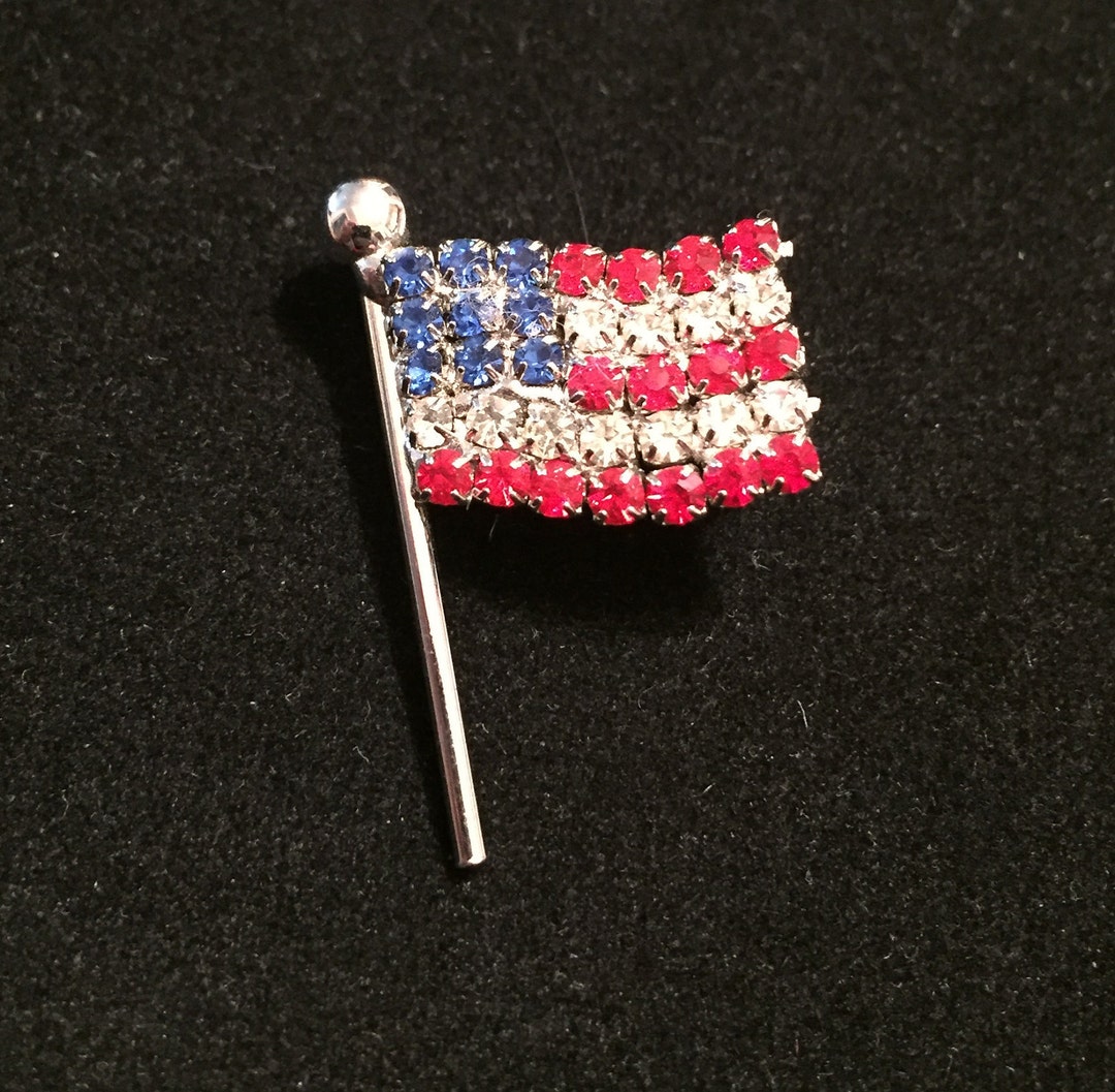 American Flag Pin, Rhinestone Flag Pin, Vintage Pin, 4 - Etsy