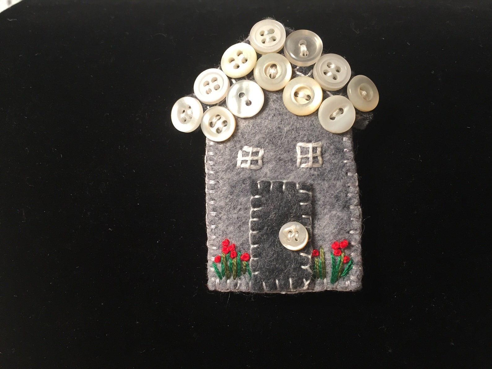 Grey House Pin With Vintage Buttons - Etsy