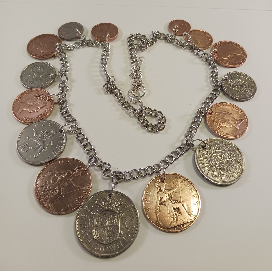 England Multi Coin Necklace, Charm Necklace, Years 1910 to 1987, # 6-19 ...