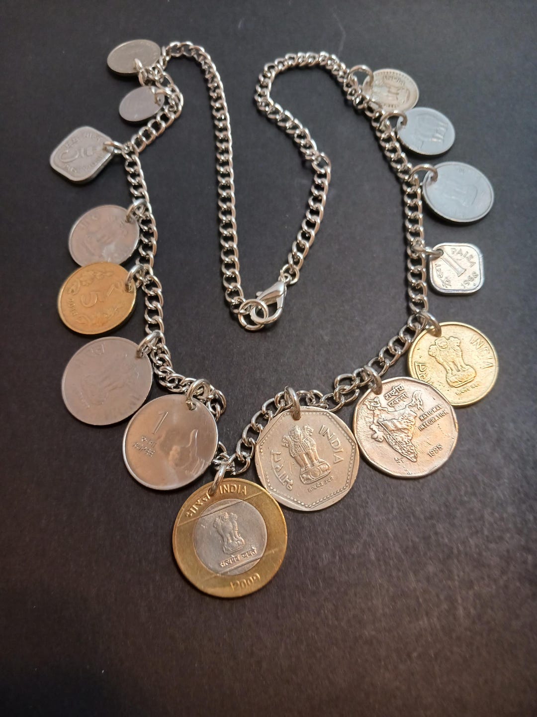 India Multi Coin Necklace, Charm Necklace, Years 1951 to 2016, # 27 - Etsy