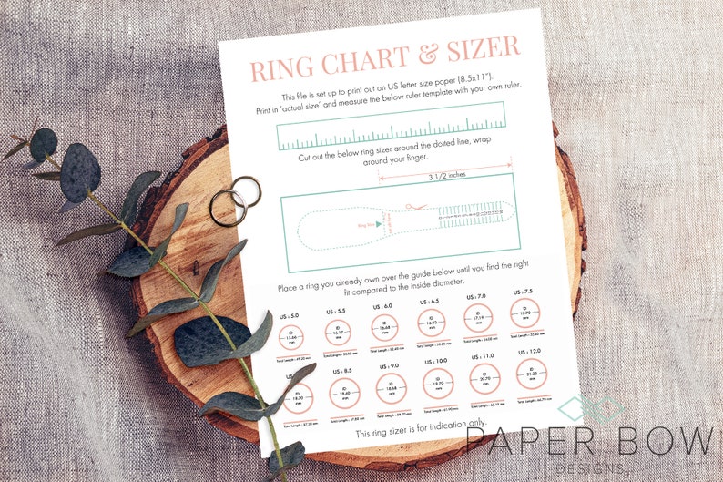 Ring Size Chart Product and Ring Sizer Printable Digital - Etsy Australia