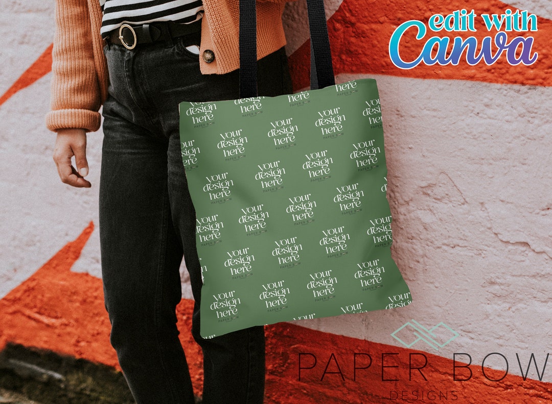 Tote Bag Mockup, All Over Print Canvas Tote Mock Up, Canva Editable ...