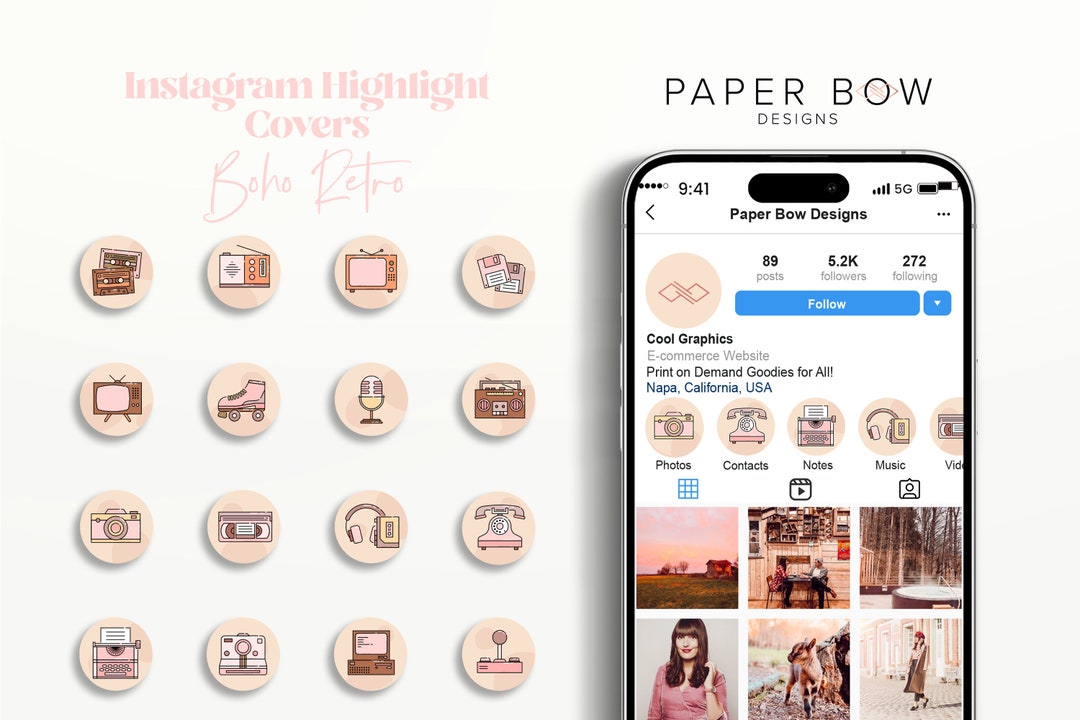 Cute Retro Instagram Highlight Covers, Boho Style Instagram Story Icons ...