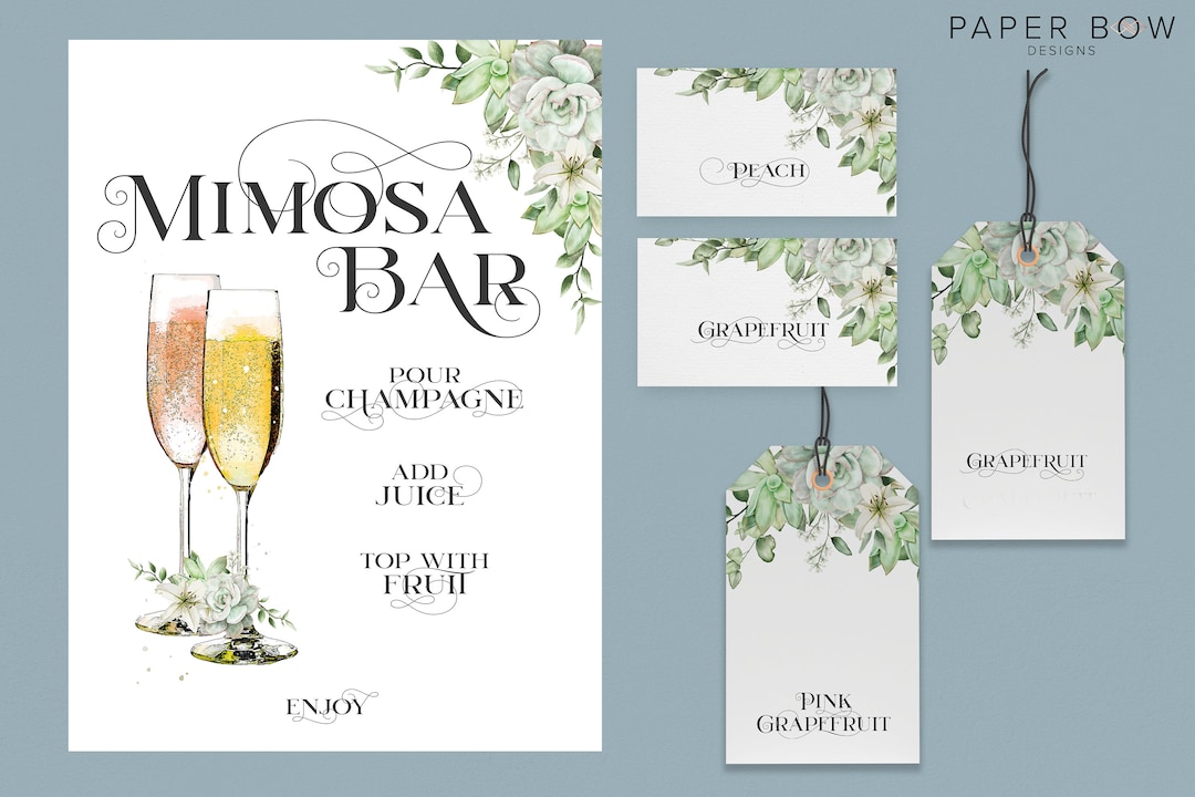 Mimosa Bar Menu and Label Set, Printable Bar Decor, for Wedding, Bridal ...