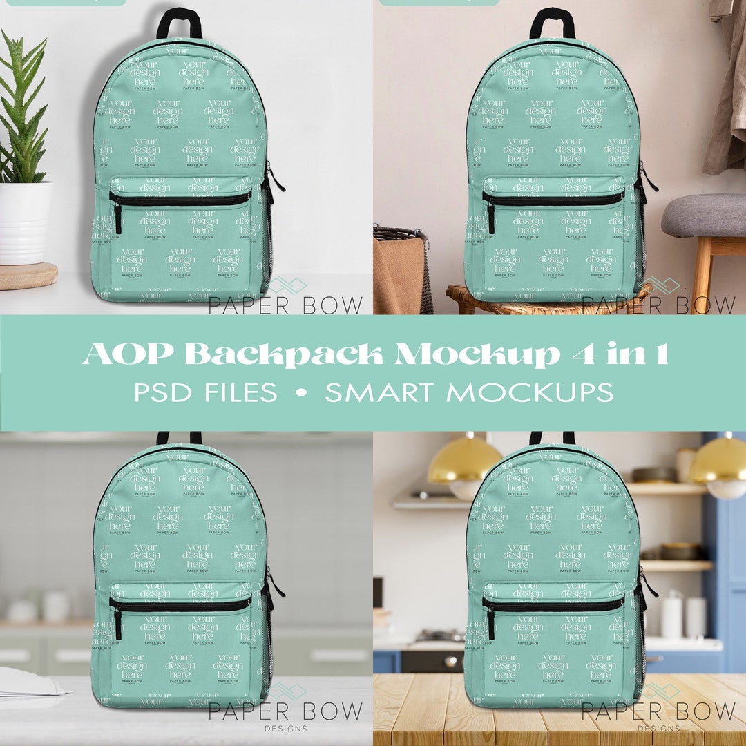 AOP Backpack X4 Scenes, Photoshop Files, PSD Mock Up, Smart Object ...