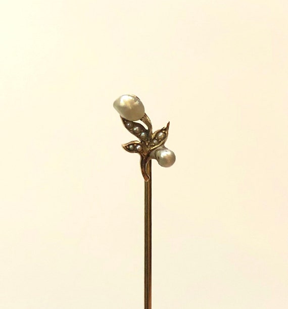 Antique Natural and Seed Pearl Stick Pin 14k - Gem