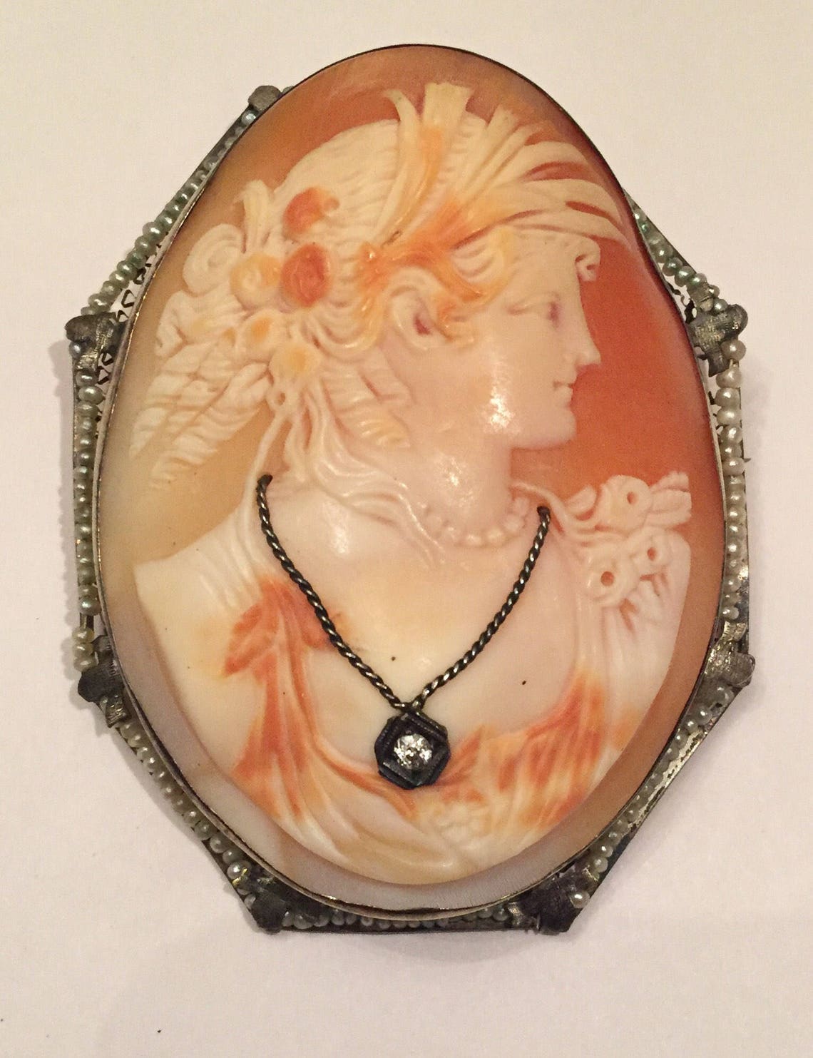 Rare Antique Shell Cameo En Habille With Rose Cut Diamond and - Etsy
