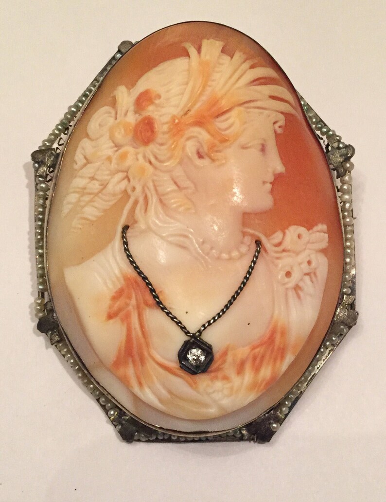 Rare Antique Shell Cameo En Habille With Rose Cut Diamond and - Etsy