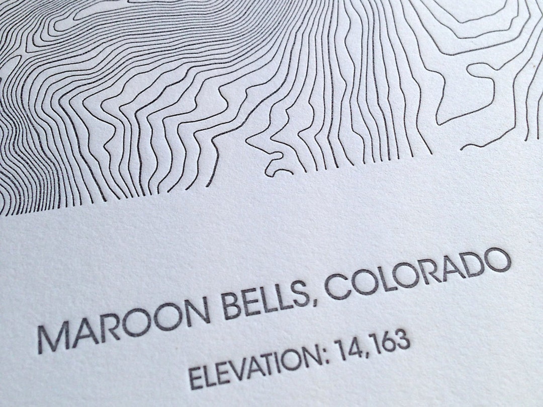 Maroon Bells Topographic Wall Art - Letterpress Poster - Snowmass ...