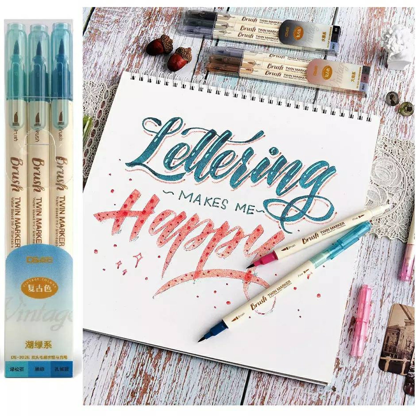 Calligraphy Brush Marker Set, Double Tip Pen, Line Art Markers - Etsy