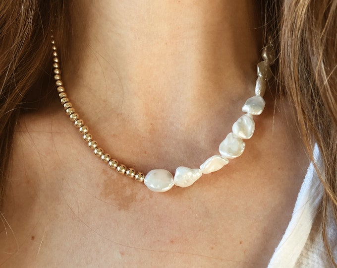 Half & Half Pearl Beaded Necklace With 14/20 Gold Fill Beads and ...