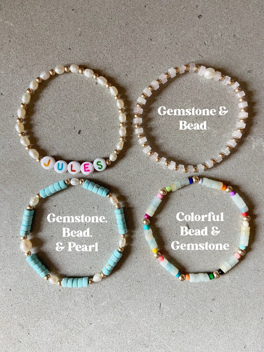 Custom Word or Name Gemstone Bead Bracelet 14k Gold Fill or Silver ...