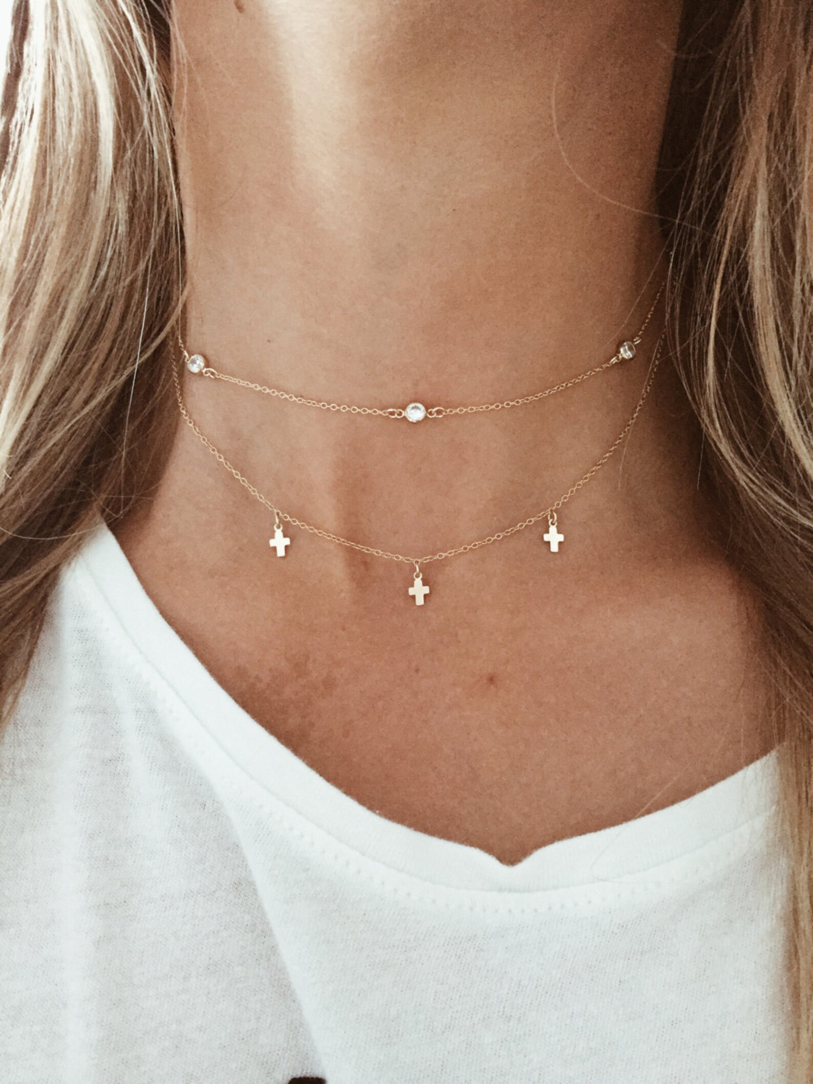 Triple Cross Necklace in 14/20 Gold-fill or 14/20 Rose - Etsy