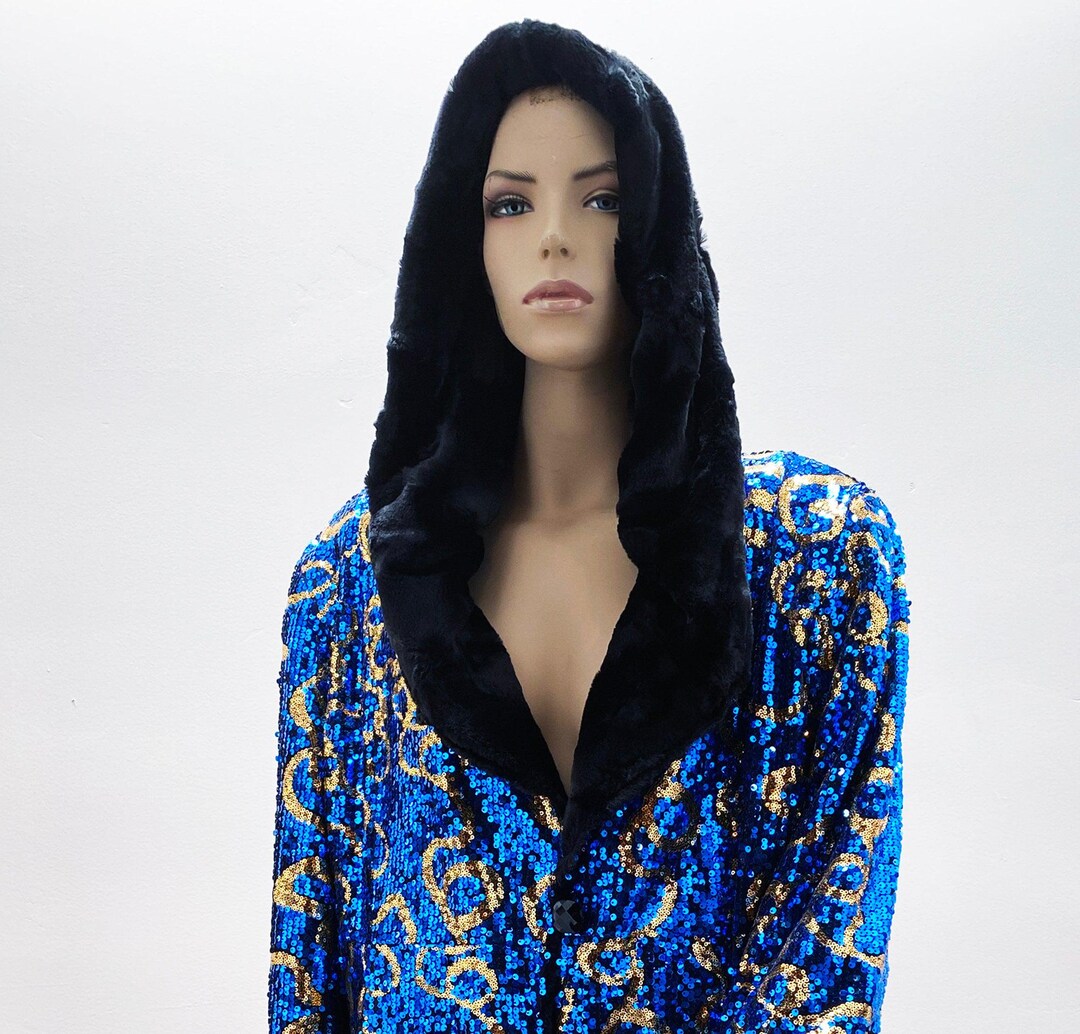Blue and Gold Ribbon Sequin Hooded Coat Lined With Minky Fur Lining - Etsy