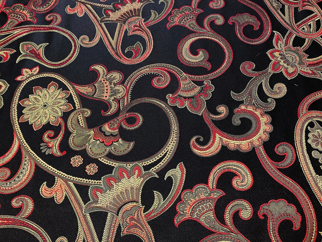 Home Decor Fabric - Beautiful Floral Scroll Design on Black - Etsy