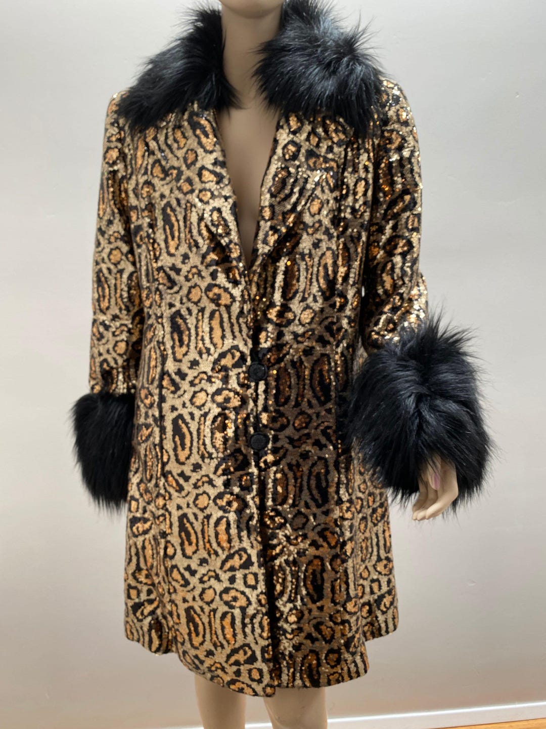 Tailored Animal Sequin Coat: Faux Fur Collar & Cuffs, Minky Fur Lined ...