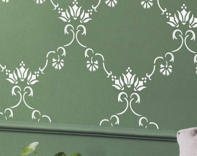 Scandinavian Damask Wall Stencil for Painting: DIY Easy Home Decor ...