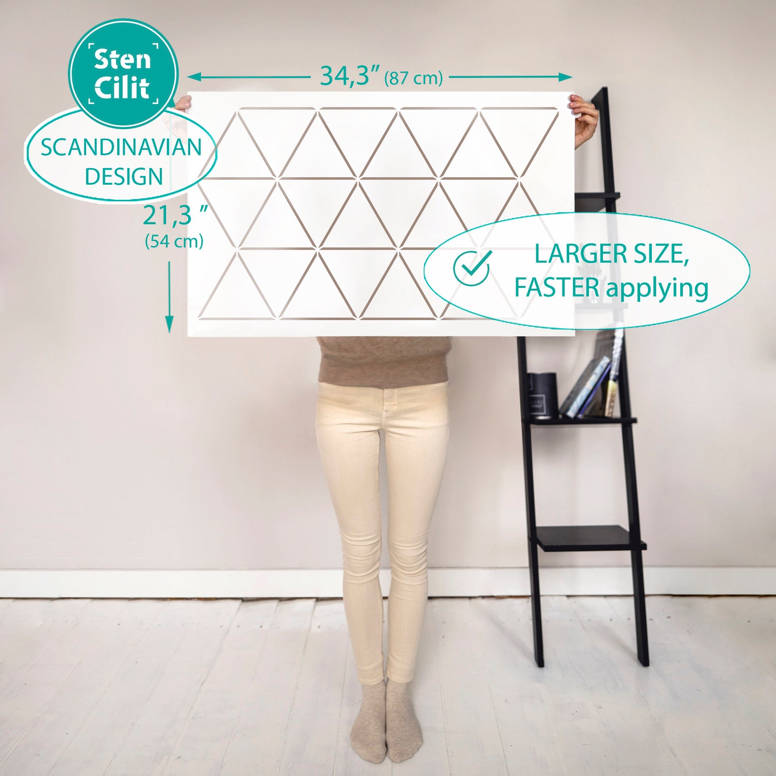 Triangles Large Wall Stencil XL, Herringbone Stencil, Scandinavian ...
