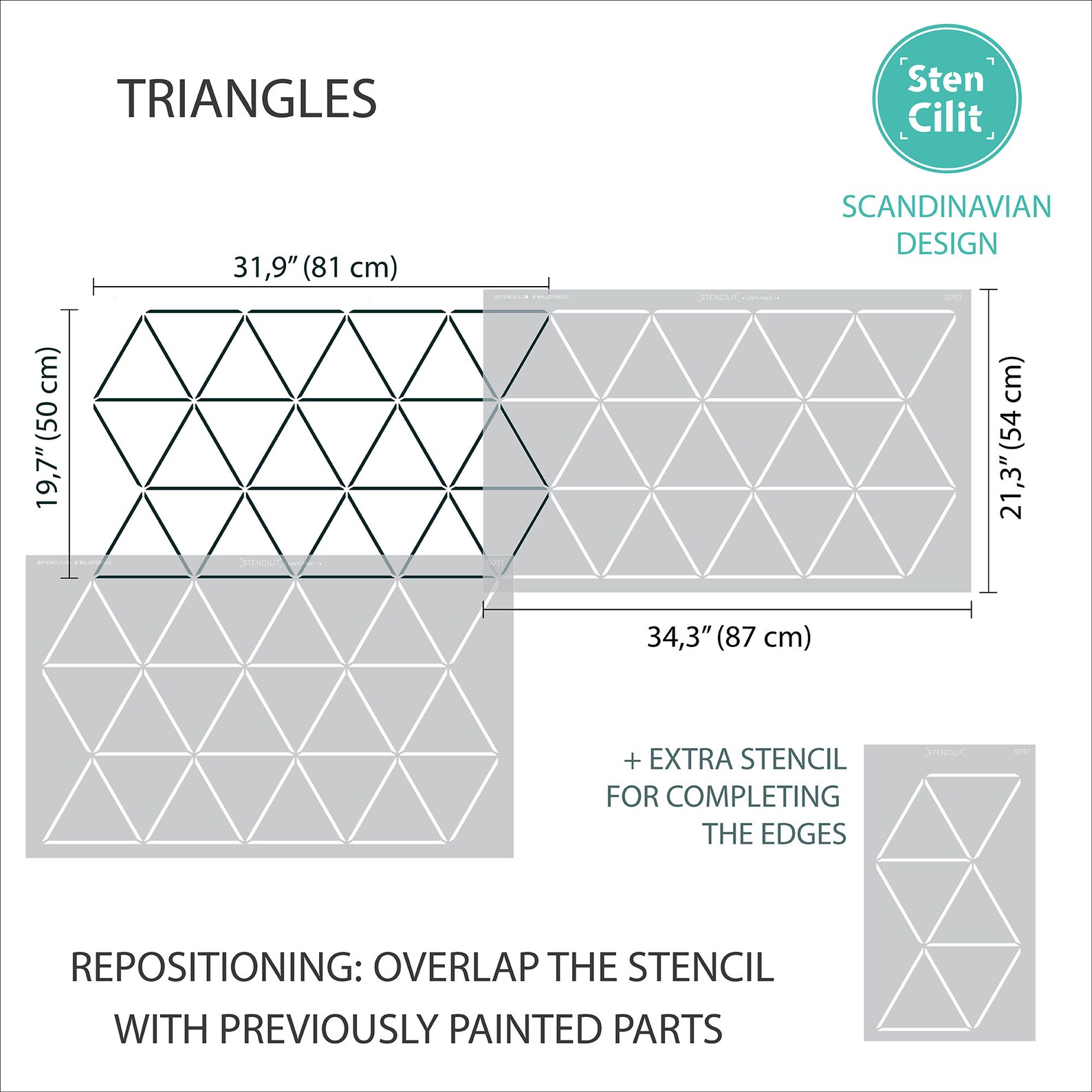 Triangles Large Wall Stencil XL, Herringbone Stencil, Scandinavian ...