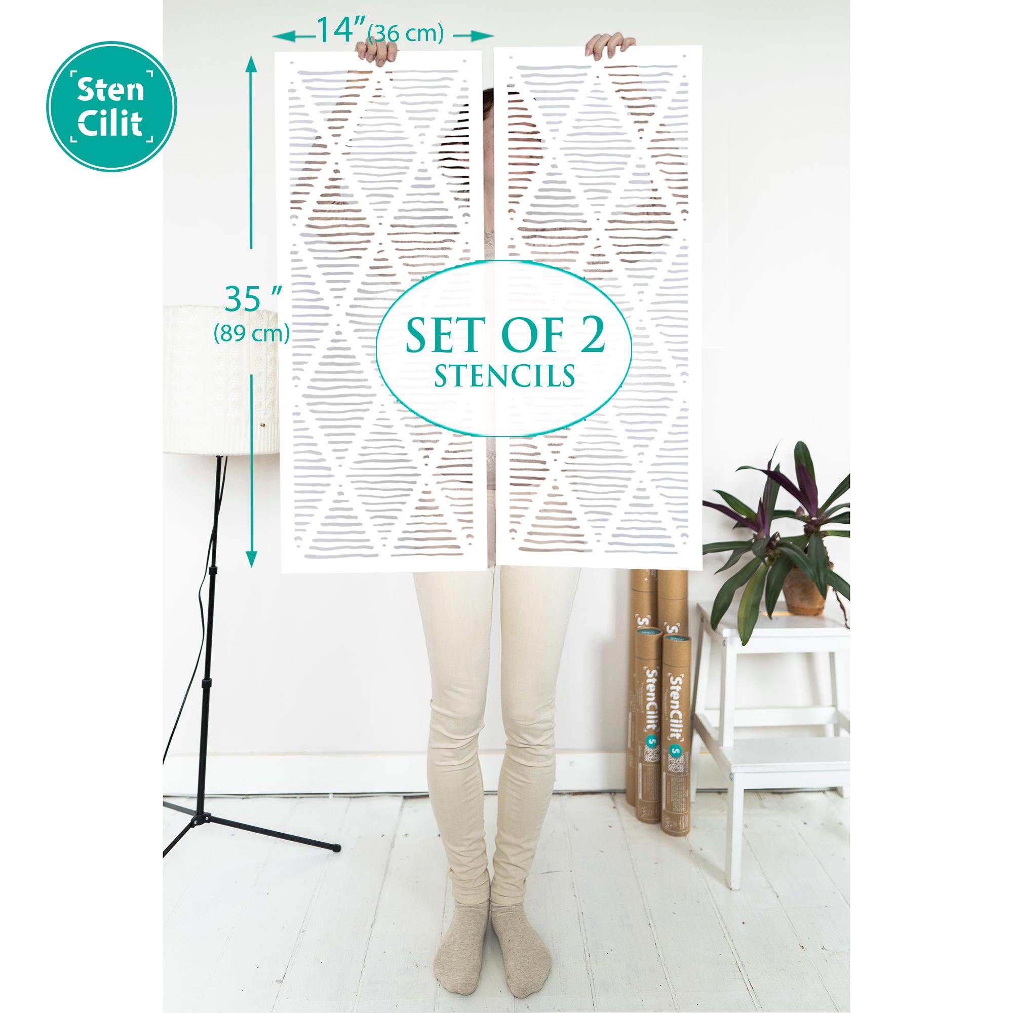 Sketched Lines Wall Stencil 2-pack, Scandinavian Wall Stencil for ...