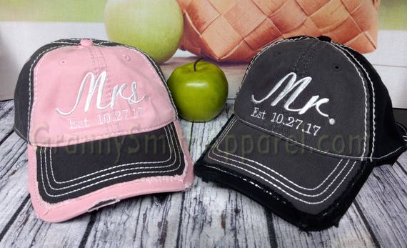 Mr & Mrs baseball cap set that match or closely match with est | Etsy