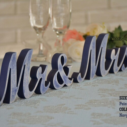 Navy Blue Mr and Mrs Wedding Signs Mr & Mrs Wood Wedding | Etsy