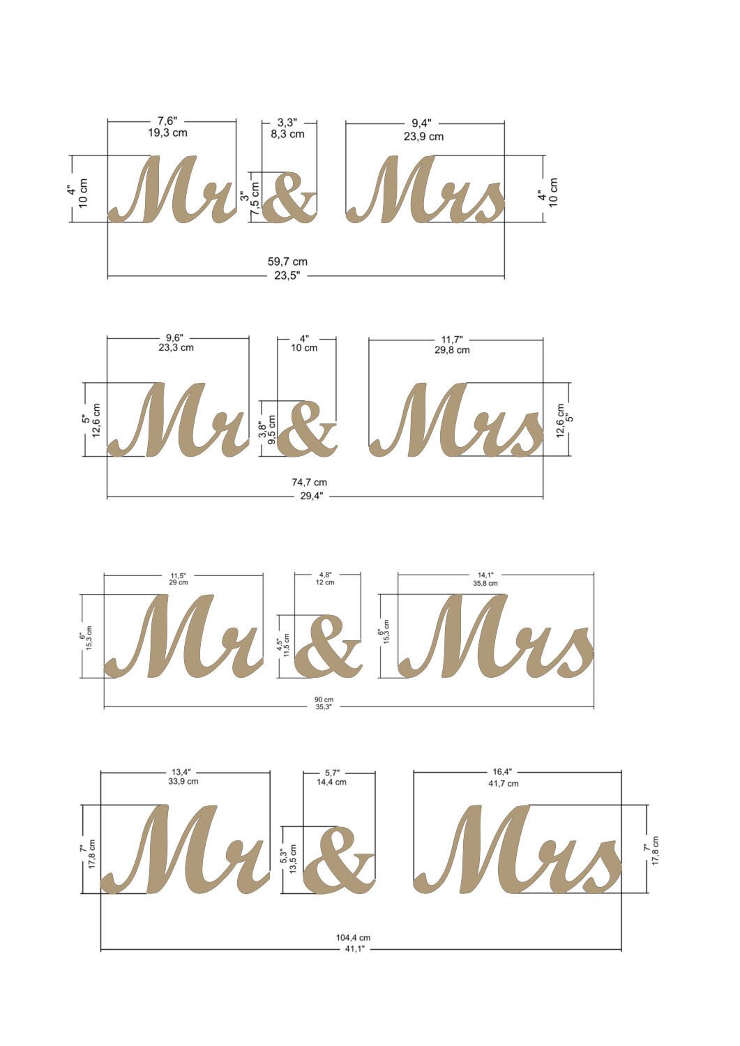 Dimensions / Size Mr and Mrs Top or Sweetheart Table Wedding - Etsy
