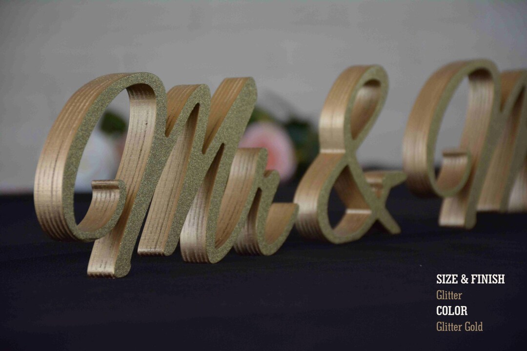 Gold Glitter Mr & Mrs Sweet Heart Table Sign, Freestanding Mr and Mrs ...