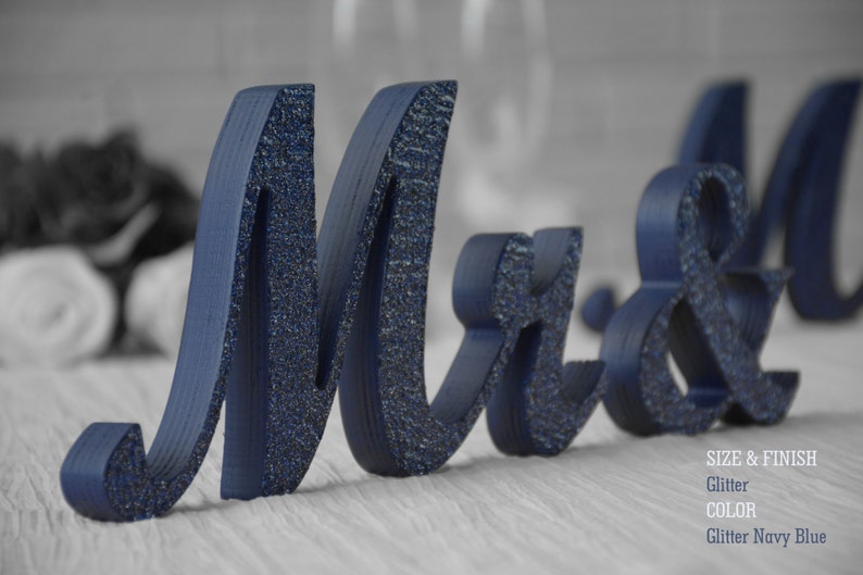 Navy Blue Glitter Mr and Mrs Wedding Signs Mr & Mrs Wood - Etsy