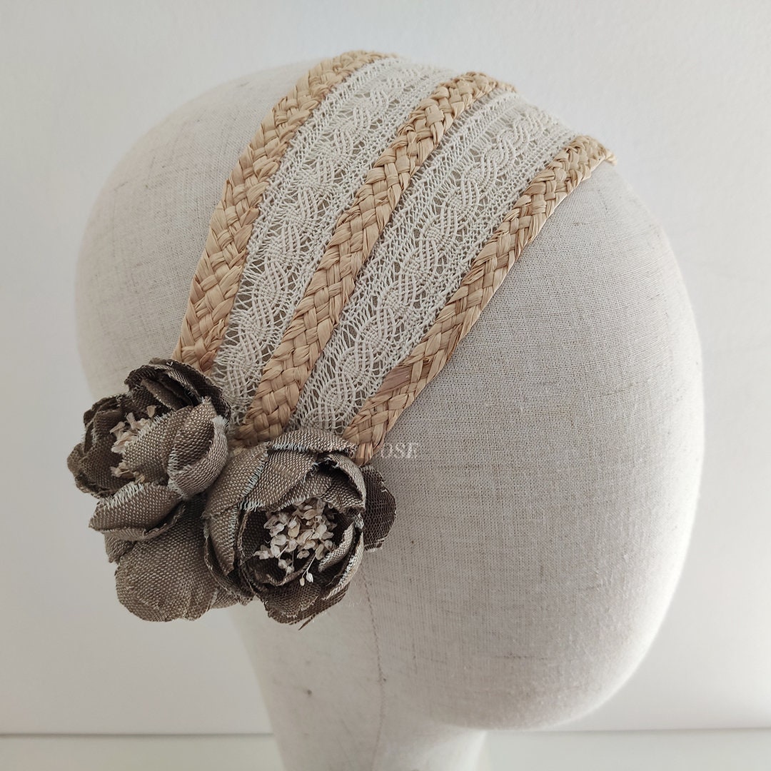 Diadema De Rafia Natural Y Encaje De Bolillos, Capota De Rafia Con ...