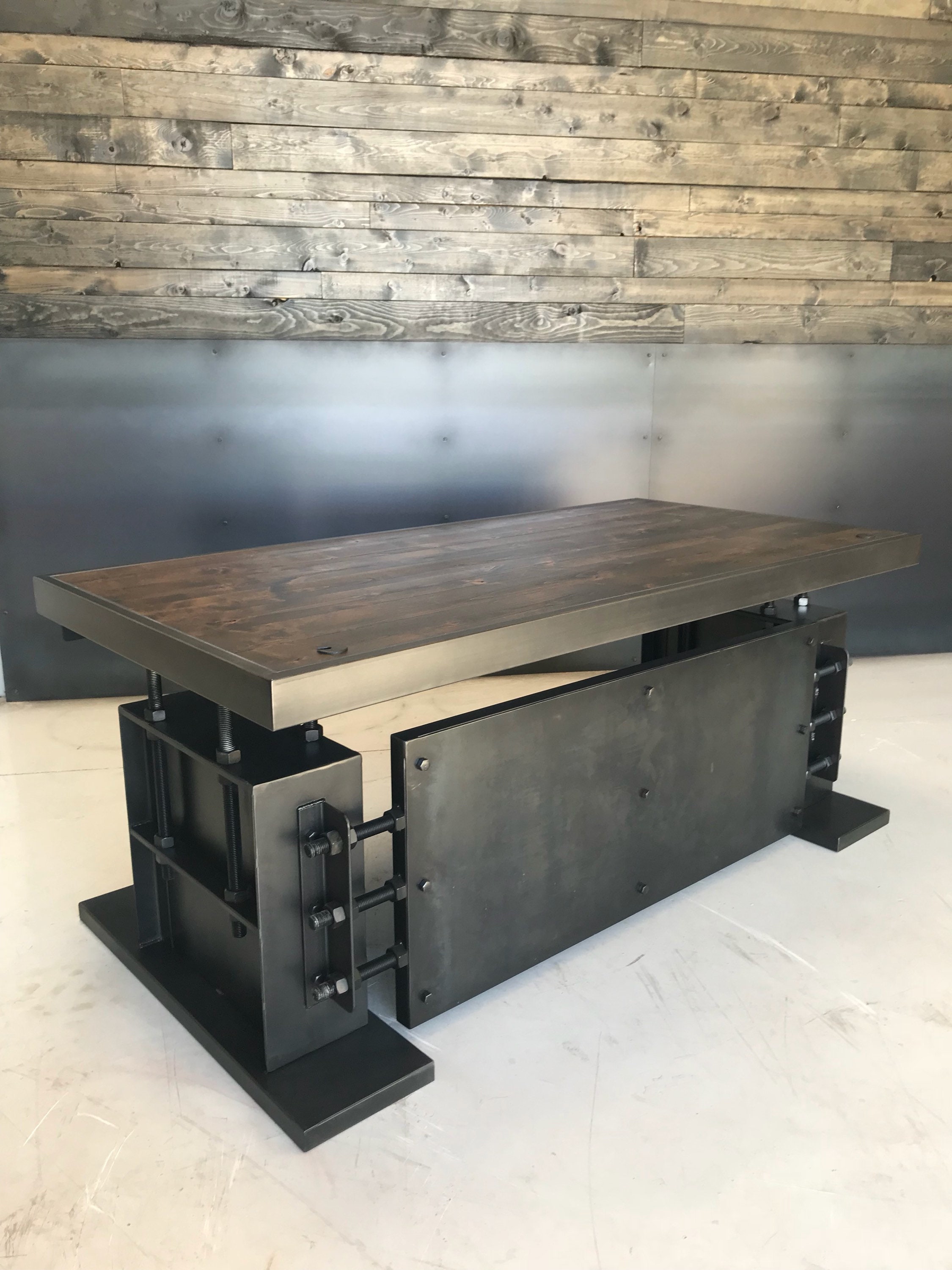 Foster Desk: Industrial Steel Base, Custom Wood or Glass Top - Etsy