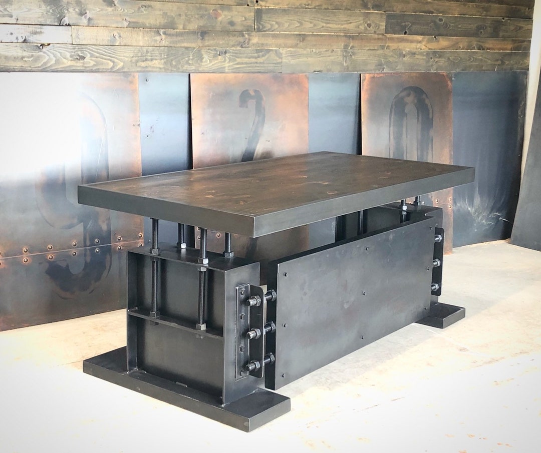 Foster Desk: Industrial Steel Base, Custom Wood or Glass Top - Etsy
