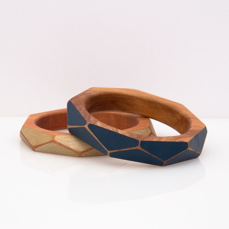 Geometric Wooden Bangle Small - Etsy