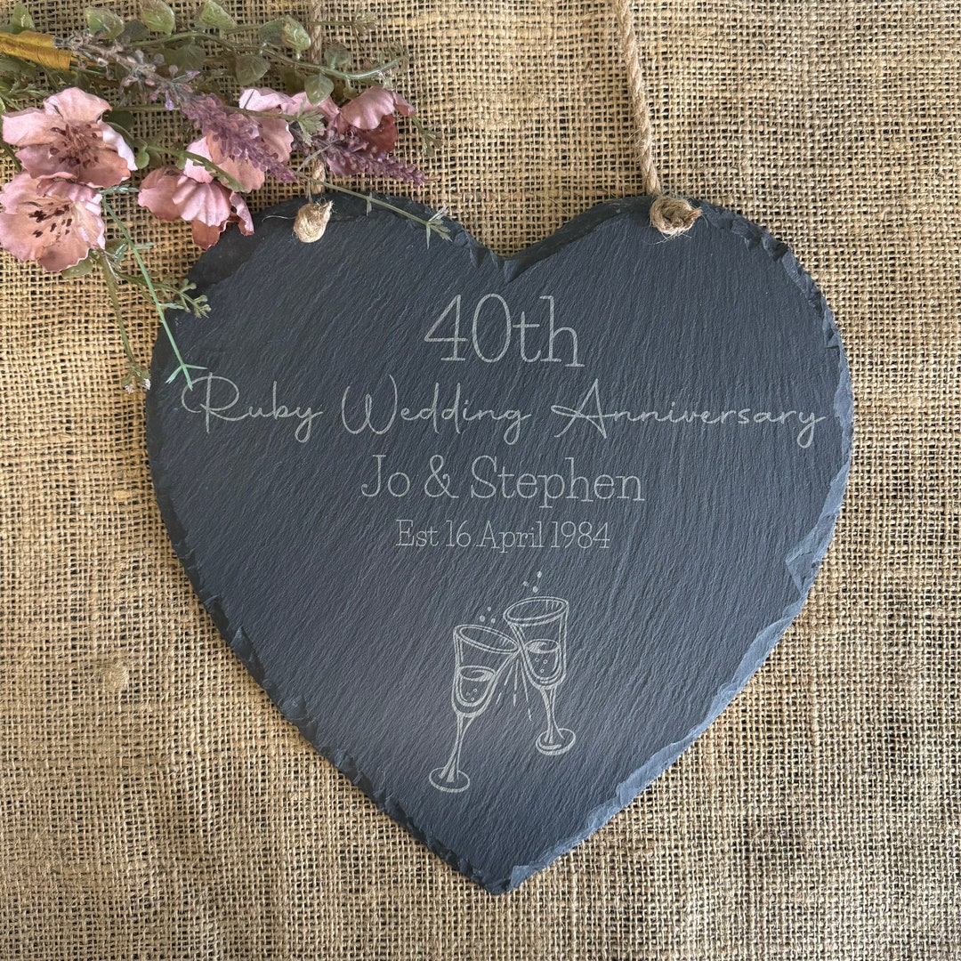 40th WEDDING ANNIVERSARY Slate Sign - Heart Shape - Ruby Anniversary ...